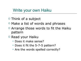 Haiku | PPT | Poetry | Books and Literature