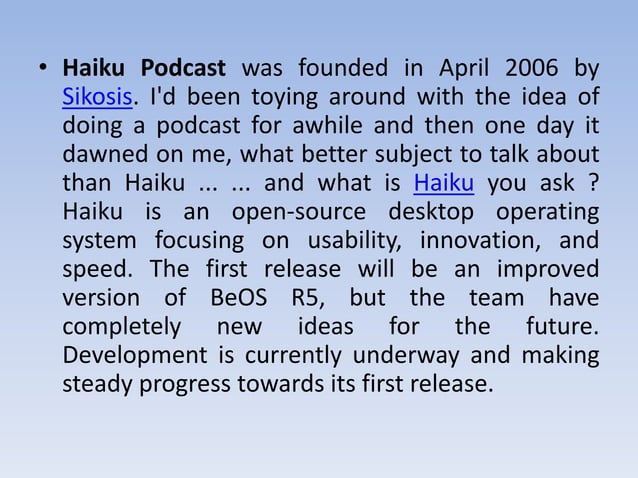 Haiku operating system | PPTX