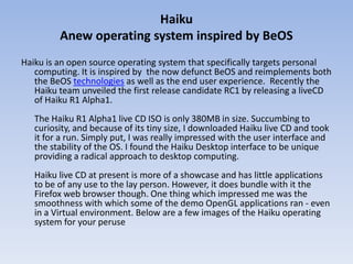 Haiku operating system | PPTX