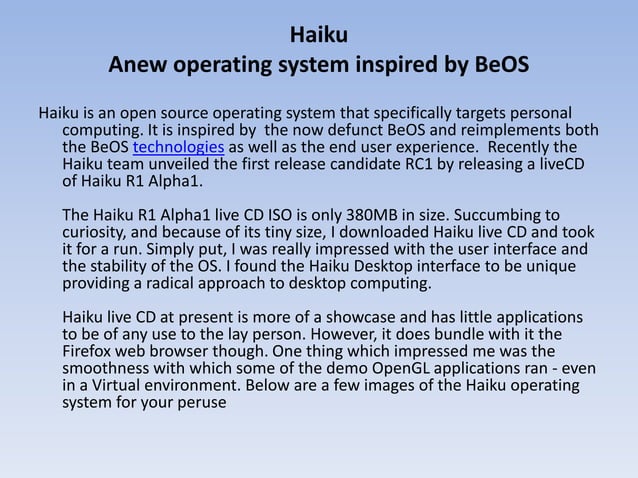 Haiku operating system | PPTX