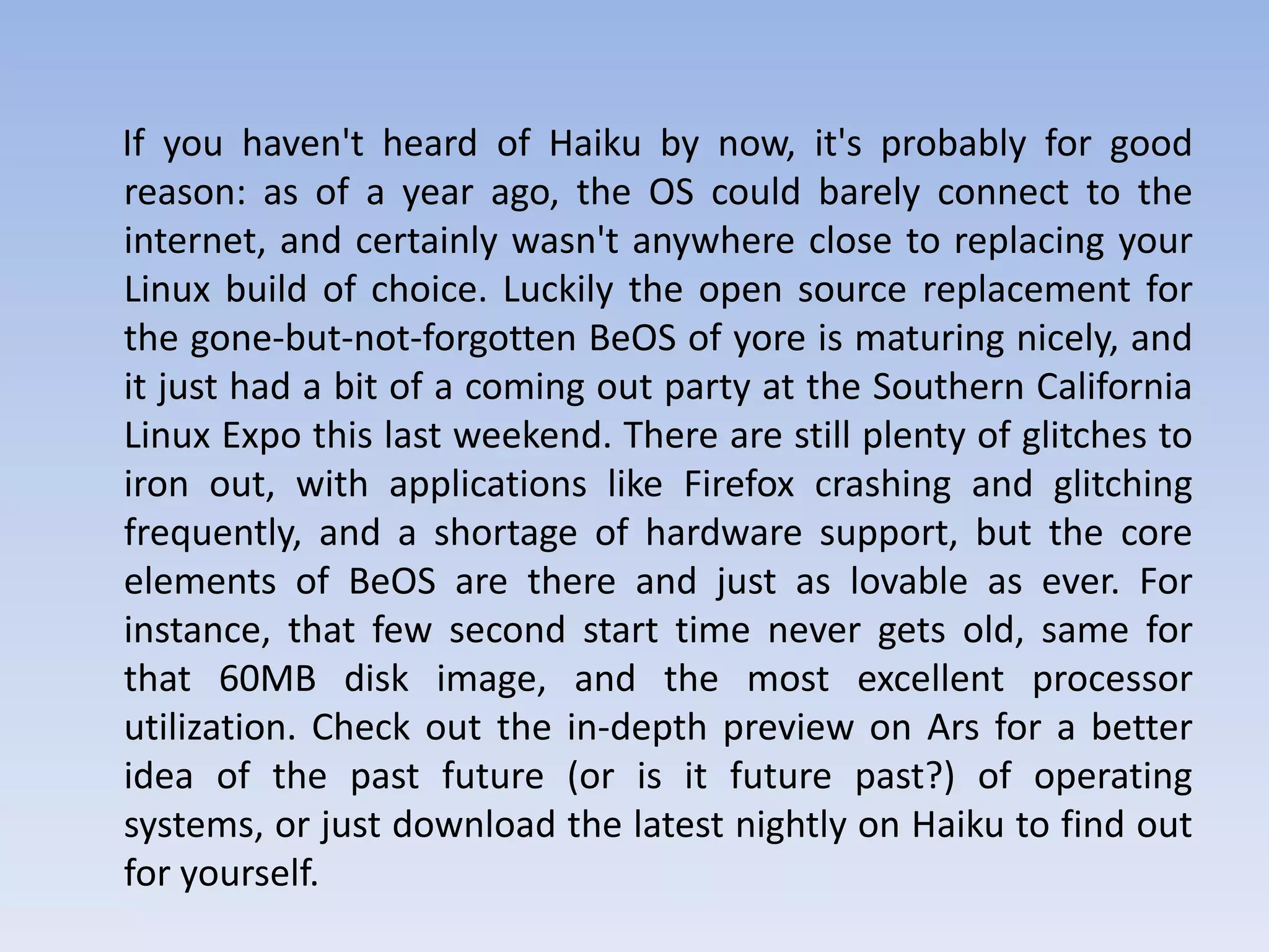 Haiku operating system | PPTX
