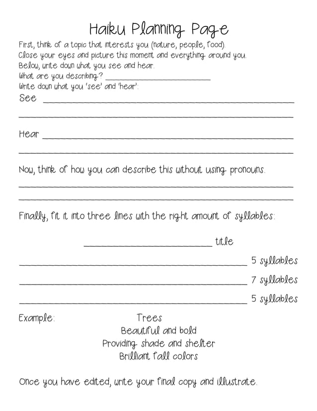 Haiku planning page | PDF | Poetry | Books and Literature