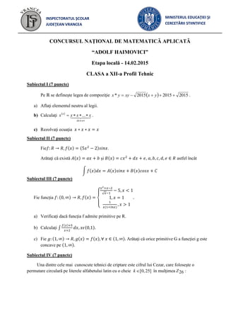 Haimovici subiecte etapa locala vrancea 2015 xii tehnic | PDF