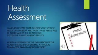 HEALTH ASSESSMENT intro to PHYSICAL ASSESSMENT and IPPA 2021 | PPTX