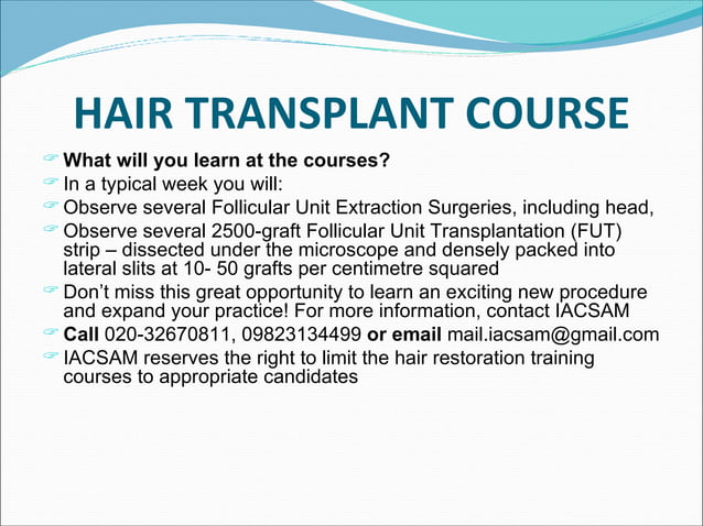 Hair Transplant Course | PPT | Skin and Dermatology | Diseases and ...
