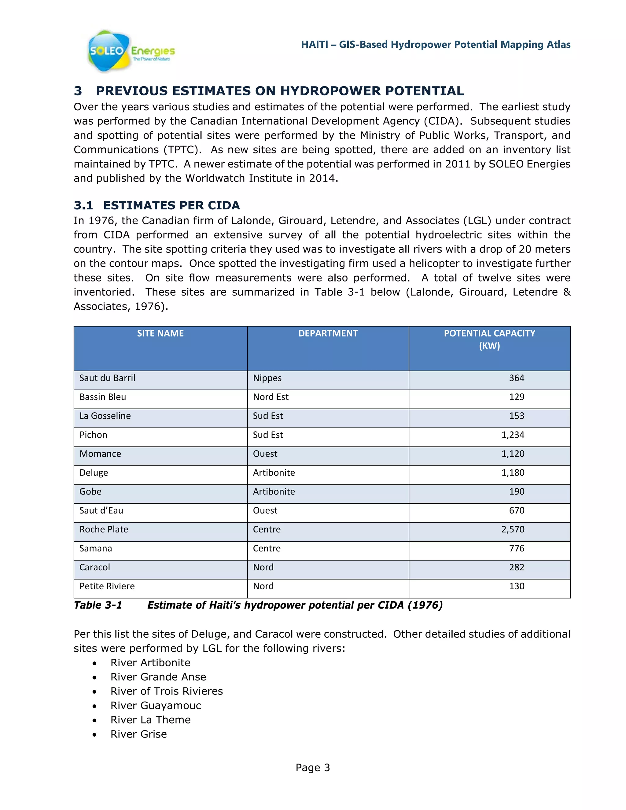 Haiti GIS-Based Hydropower Potential Mapping Atlas | PDF