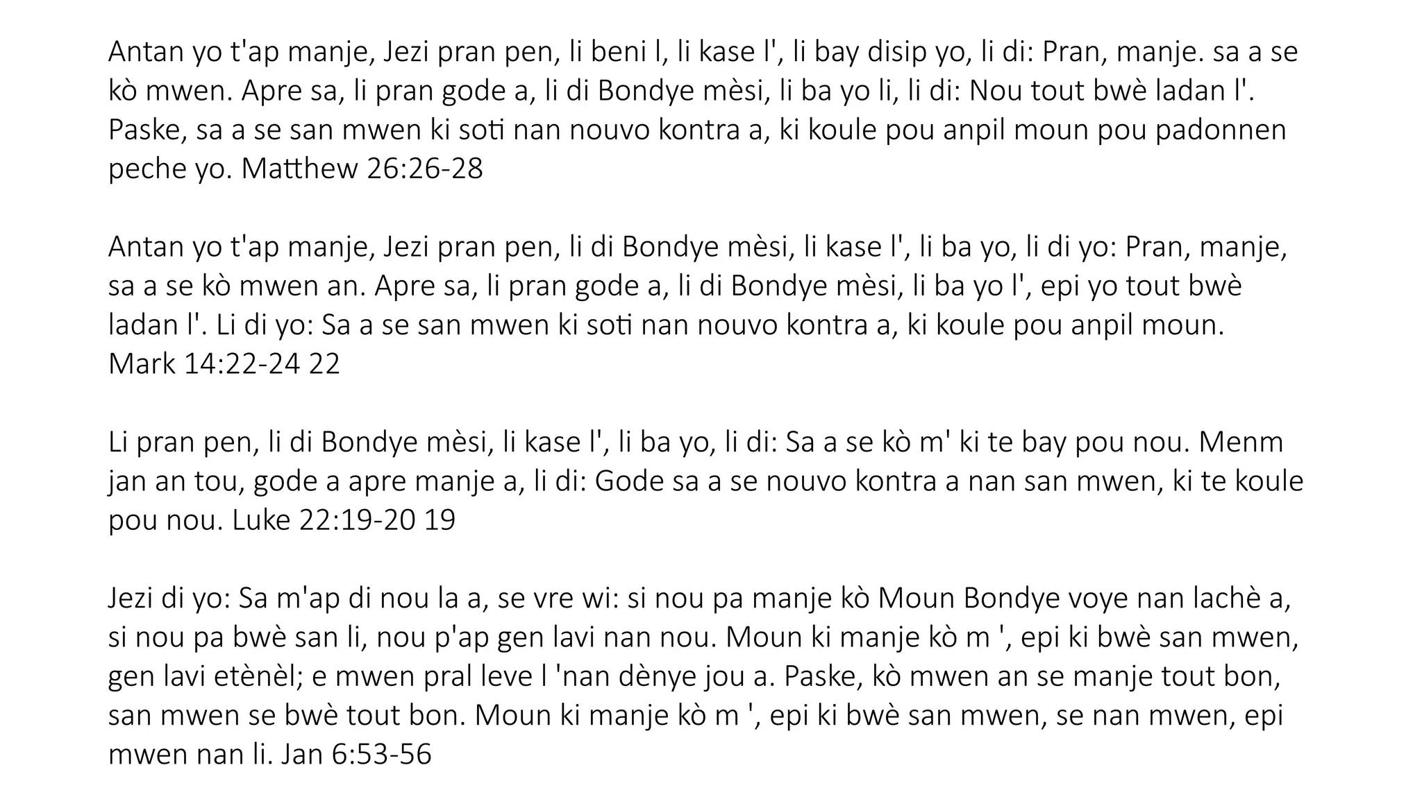 Haitian Creole (Kreyòl Ayisyen) - The Precious Blood of Jesus Christ ...