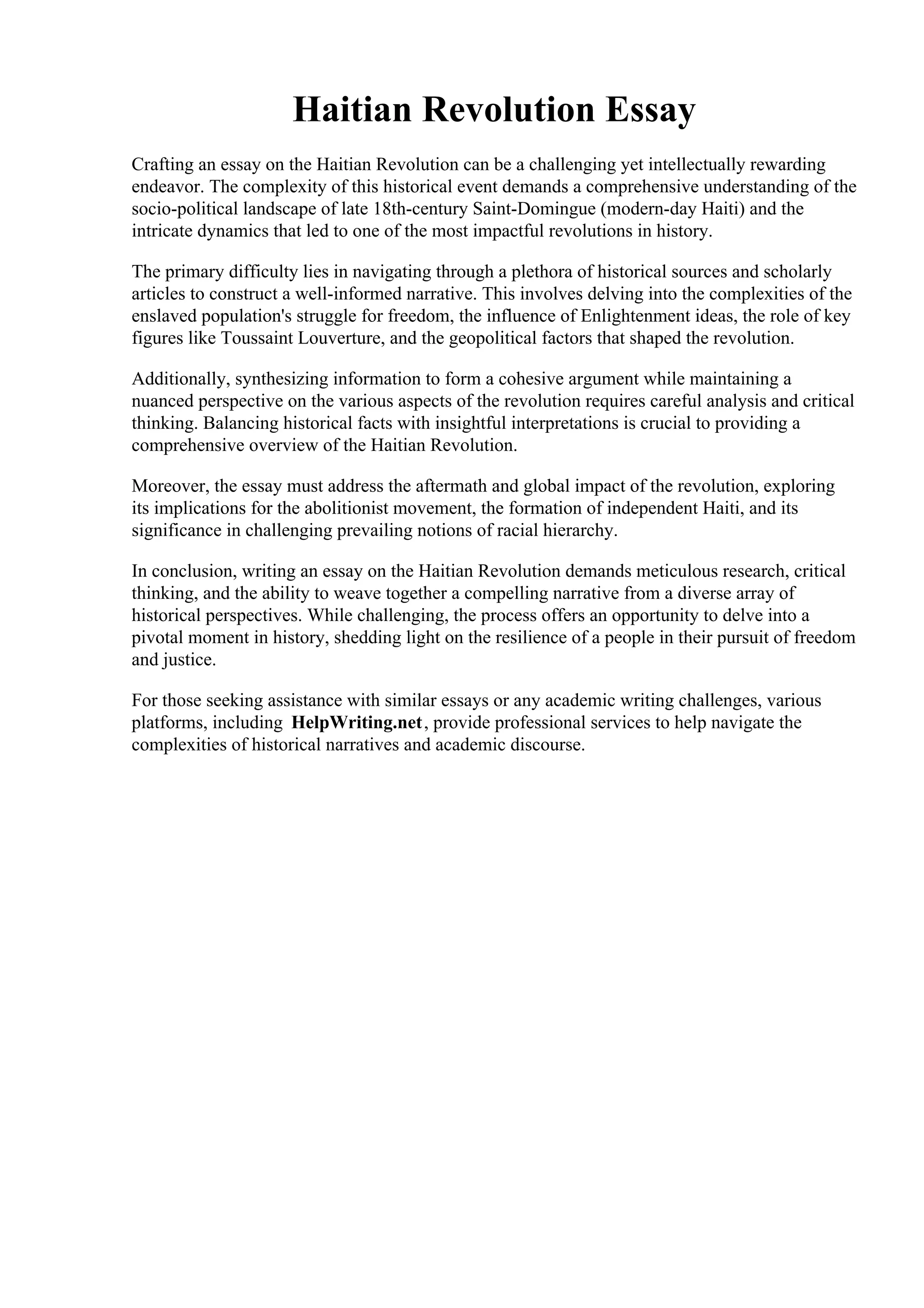 Haitian Revolution Essay | PDF | Pharmaceutical Drugs | Medical Health