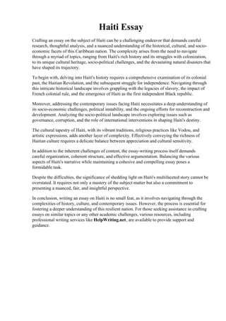 Haiti Essay. Theme of Haitian Revolution in quot;Haitian Talequot; Free ...
