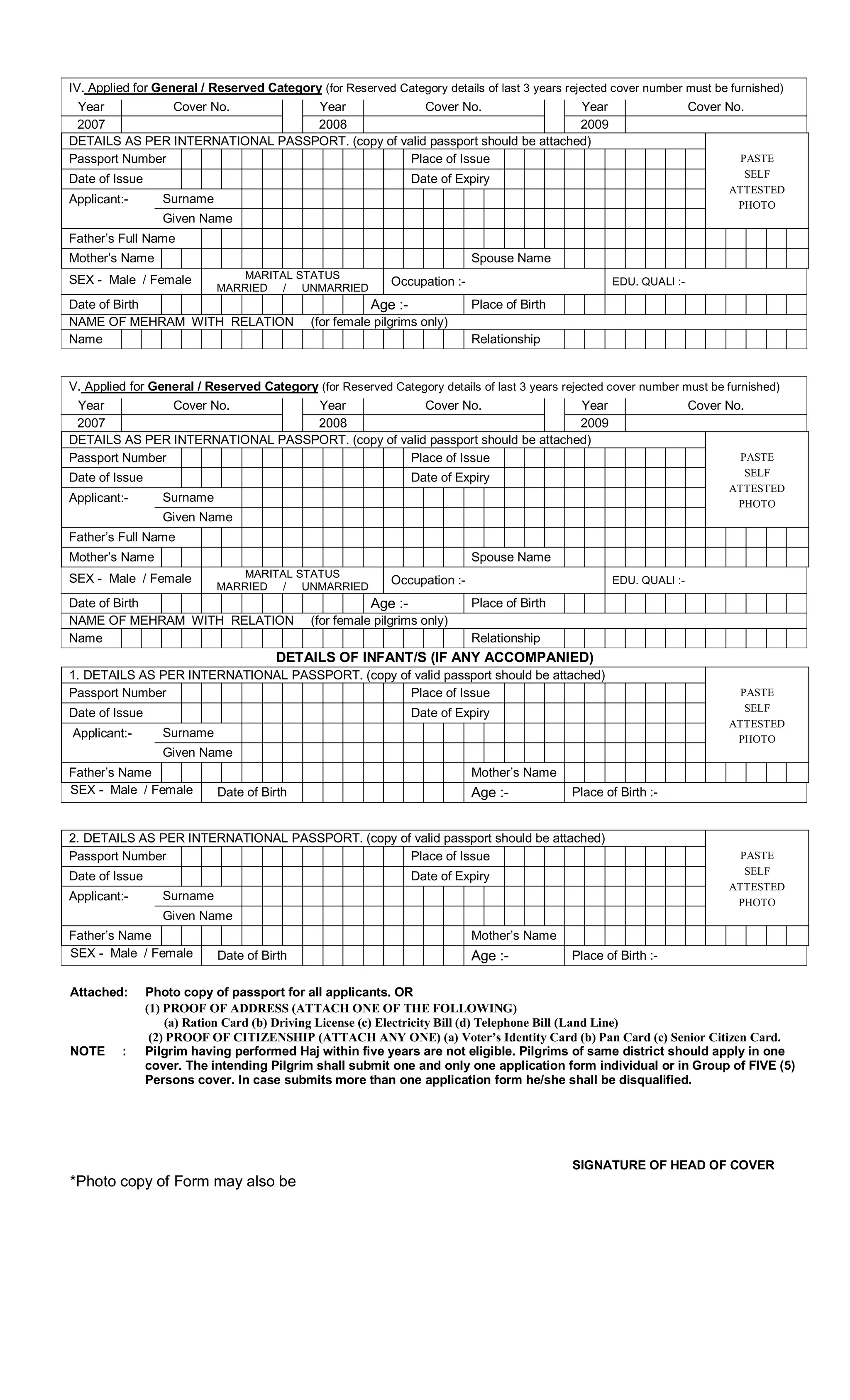 Haj 2010 Application Form | PDF