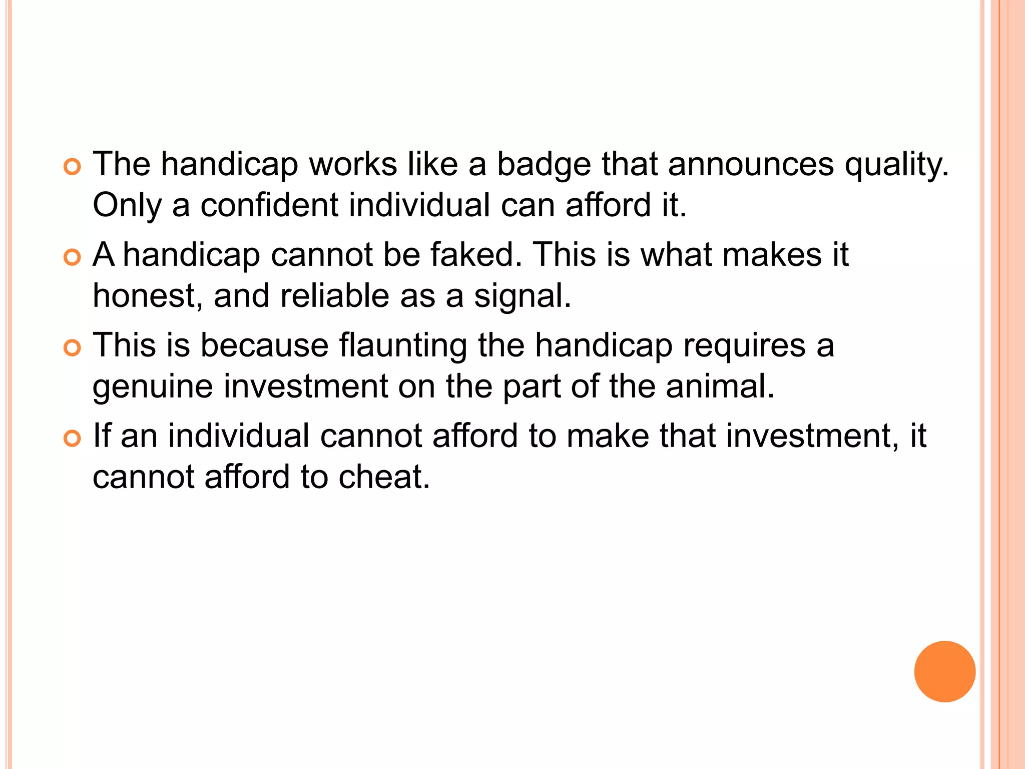 Zahavi's handicap principle | PPTX