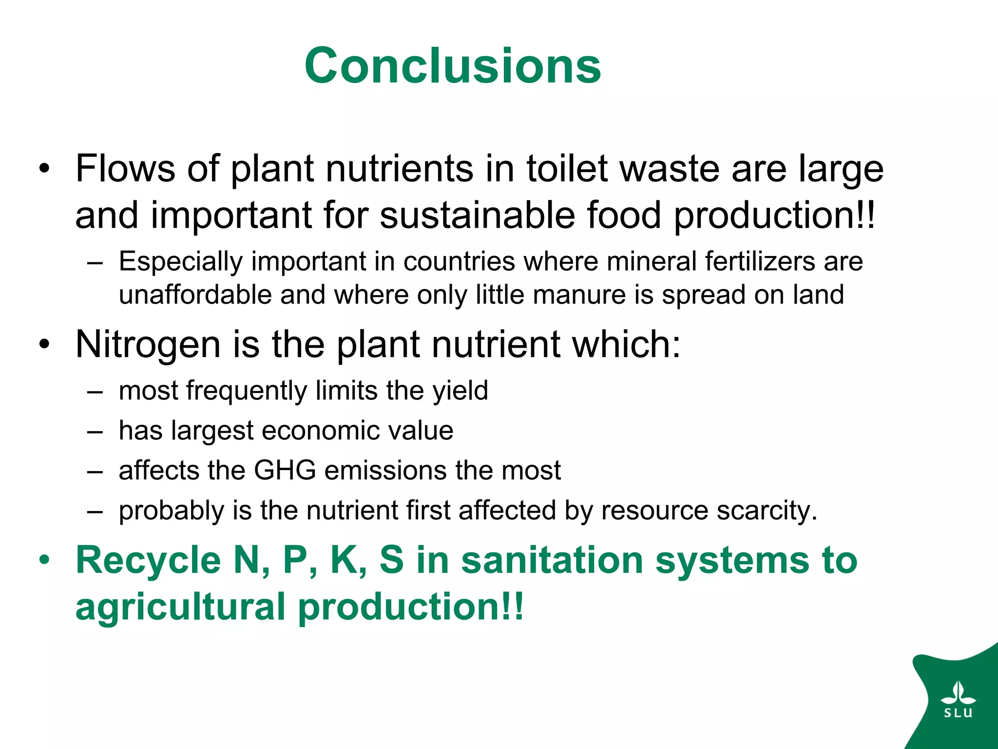 Importance of nutrient recycling & value of nutrients in sanitation ...