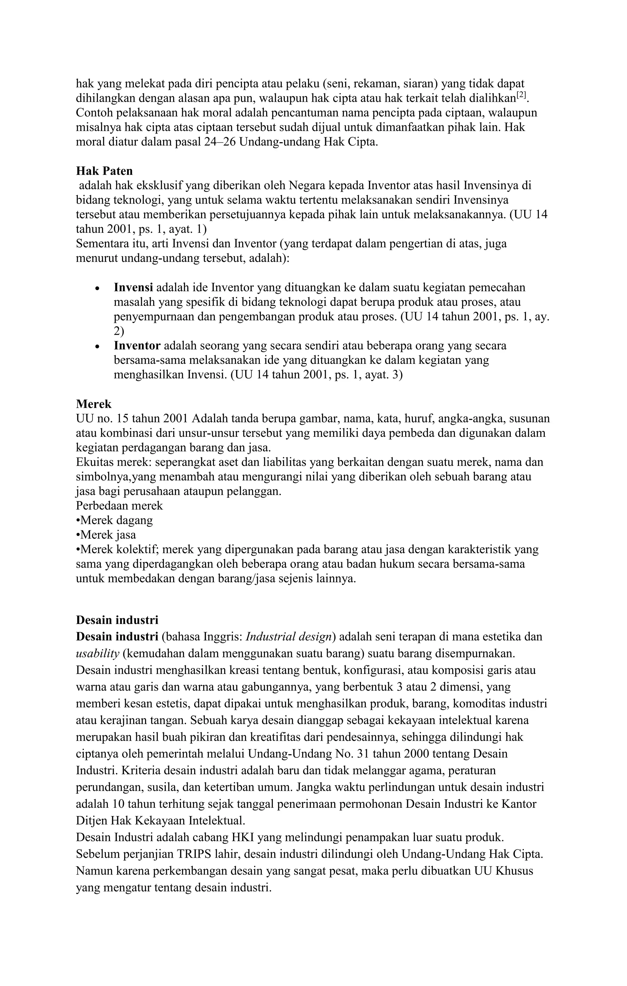 Hak cipta, hak paten, merek, desain industri, dan dagang | DOCX