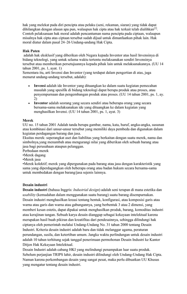 Hak cipta, hak paten, merek, desain industri, dan dagang | DOCX