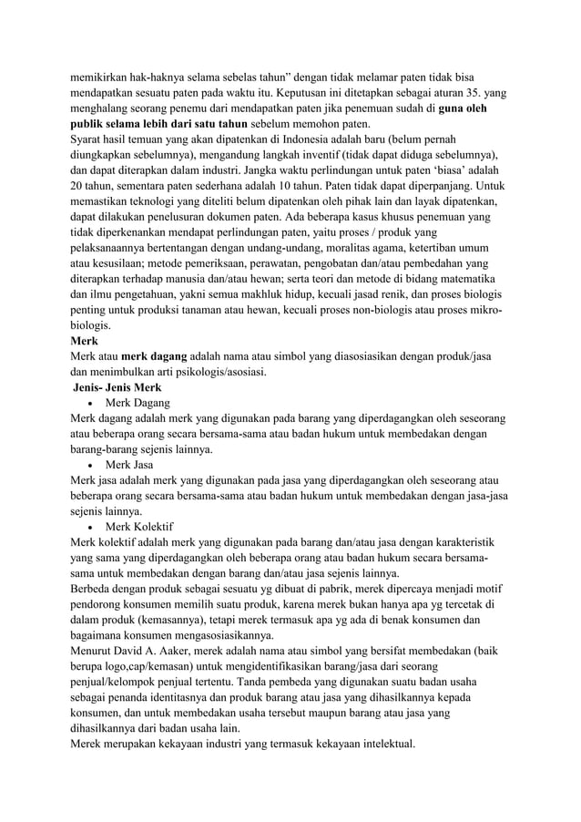 Hak cipta, hak paten, merek, desain industri, dan dagang2 | DOCX