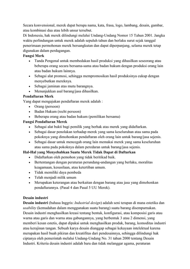 Hak cipta, hak paten, merek, desain industri, dan dagang2 | DOCX
