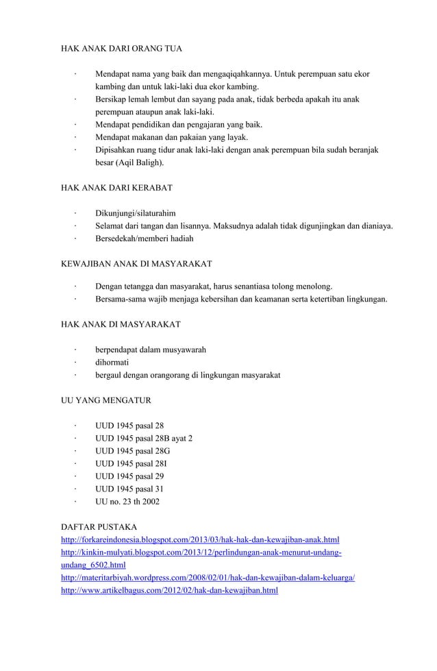 Hak dan kewajiban anak | DOCX