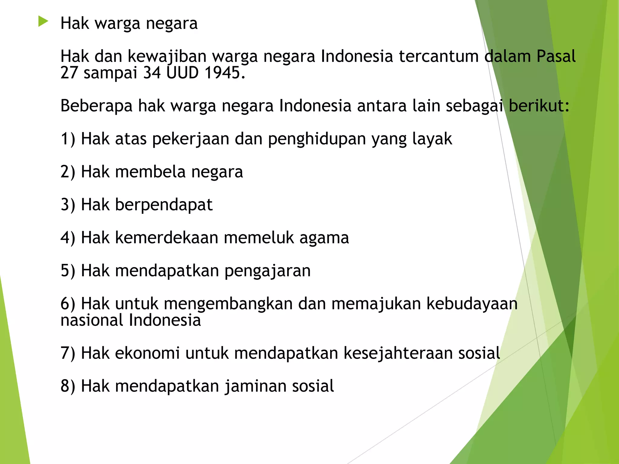 Hak dan kewajiban warga negara indonesia | PPT