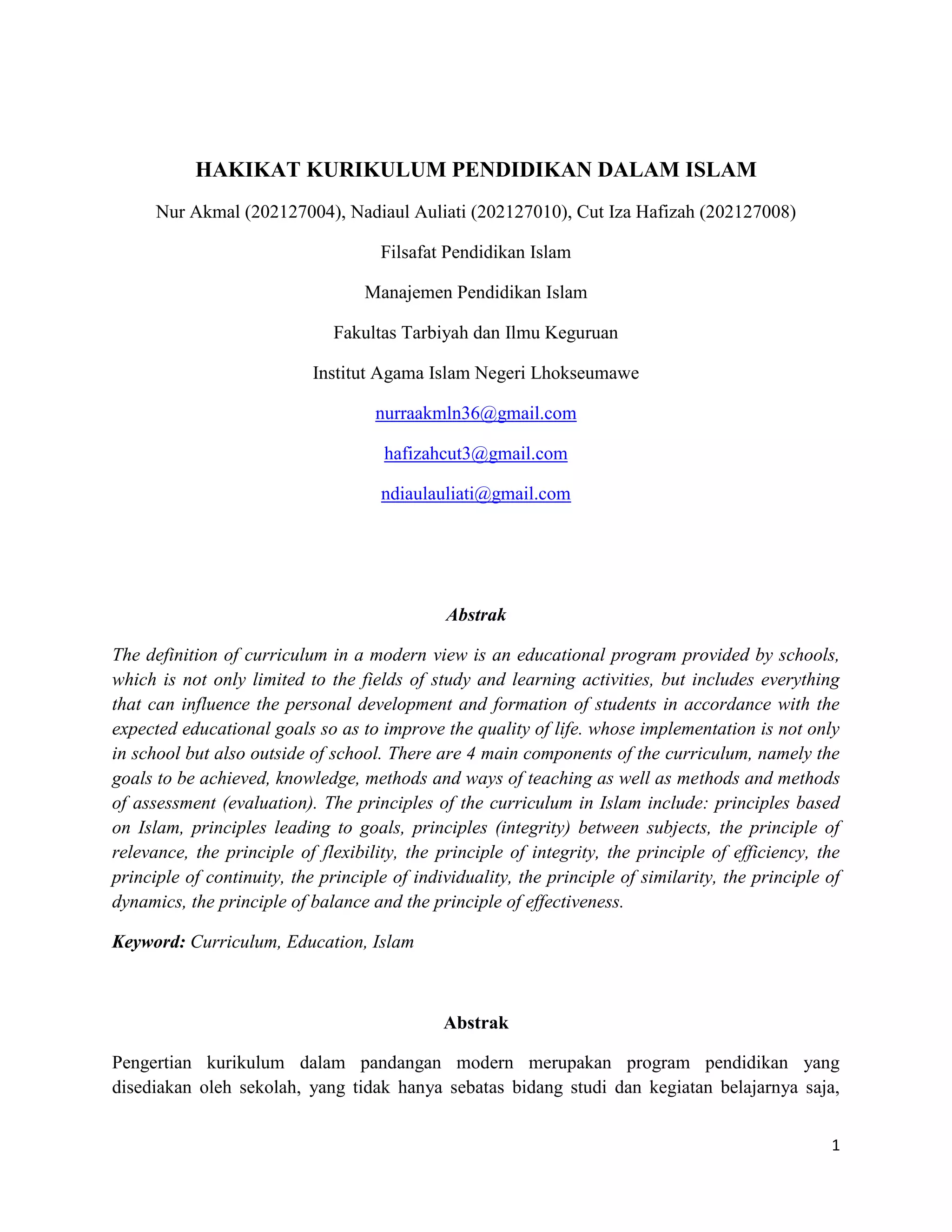 HAKIKAT KURIKULUM PENDIDIKAN DALAM ISLAM.docx