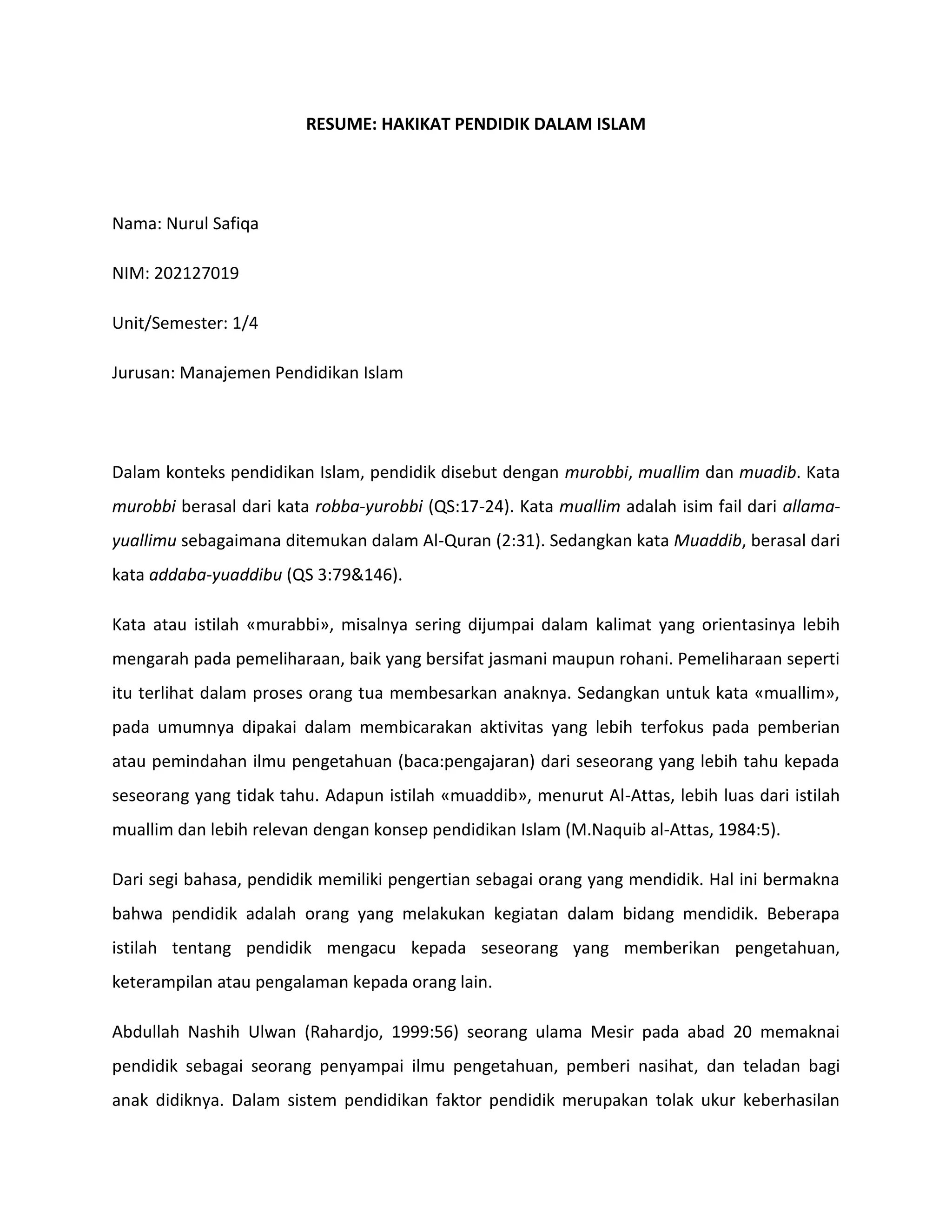 Hakikat Pendidik dalam Islam | PDF