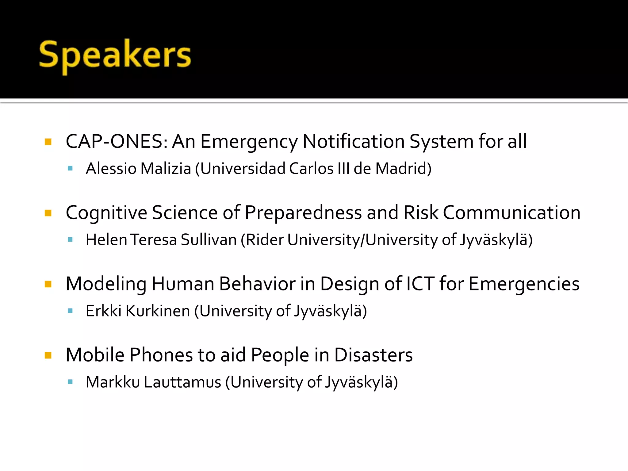 The Human Factor in ICT for For Disaster Warning and Response | PPT