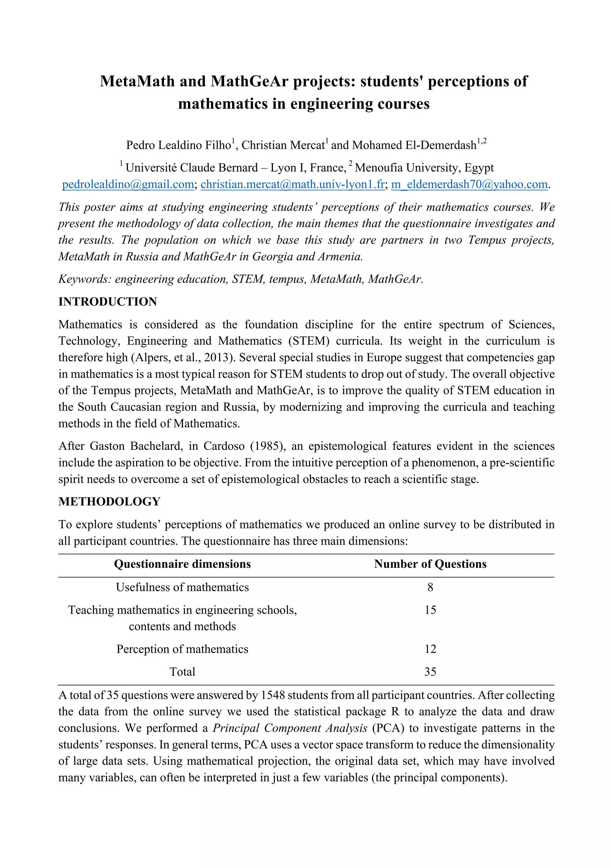MetaMath and MathGeAr Projects: Students' Perceptions of Mathematics in ...