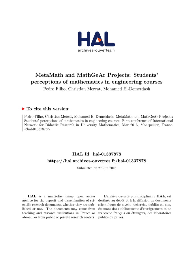 MetaMath and MathGeAr Projects: Students' Perceptions of Mathematics in ...