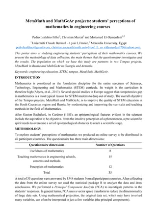 MetaMath and MathGeAr Projects: Students' Perceptions of Mathematics in Engineering Courses | PDF