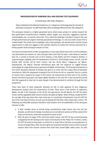 INDIGENISATION OF AIRBORNE LRUs AND GROUND TEST EQUIPMENT | PDF