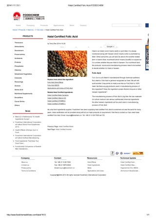 Halal certified folic acid | PDF | Pharmaceutical Drugs | Medical Health