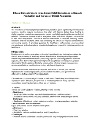 Halal Compliance in Capsule Production and the Use of Opioid Analgesics ...