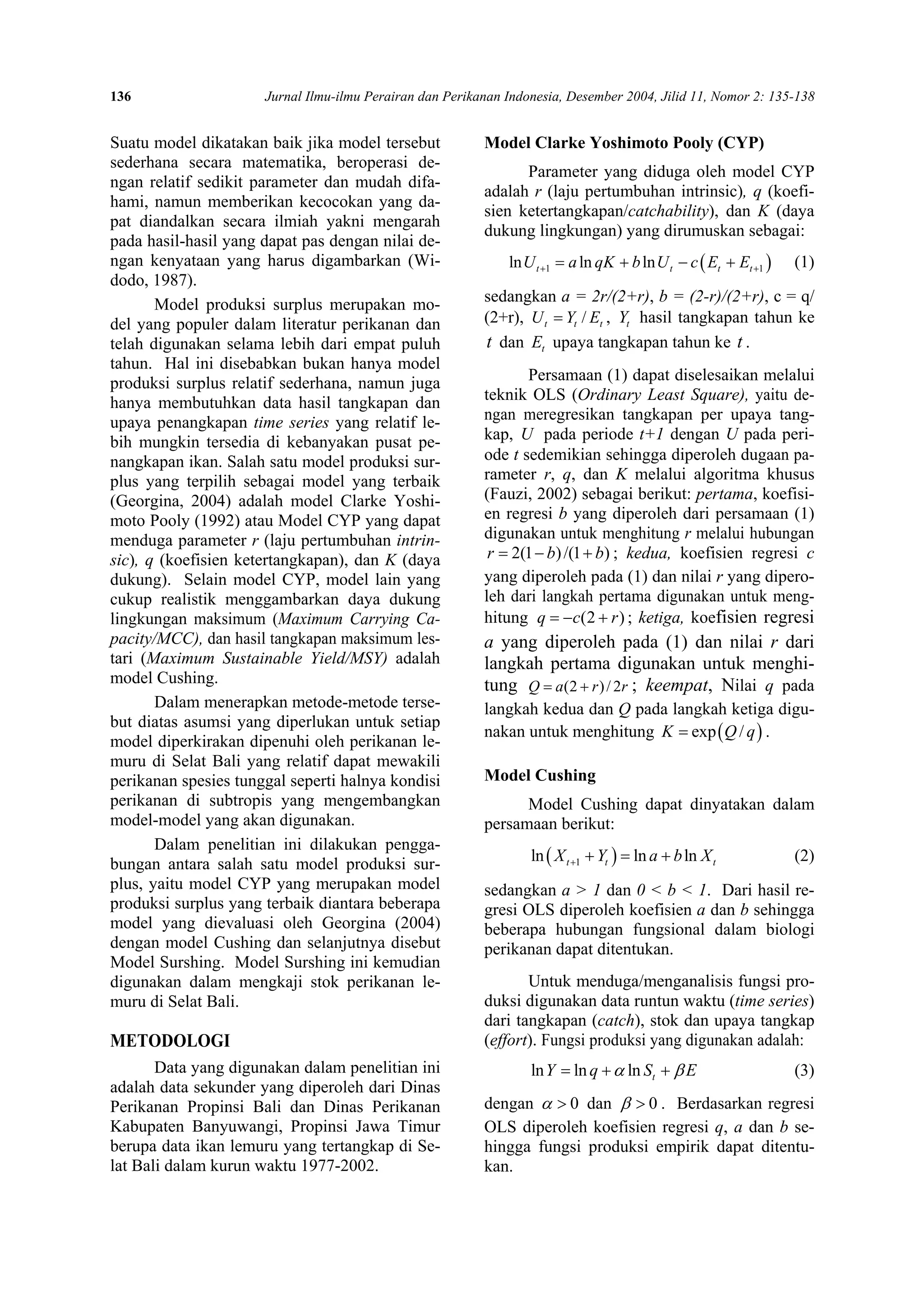 MODEL SURSHING: MODEL HYBRID ANTARA MODEL PRODUKSI SURPLUS DAN MODEL ...