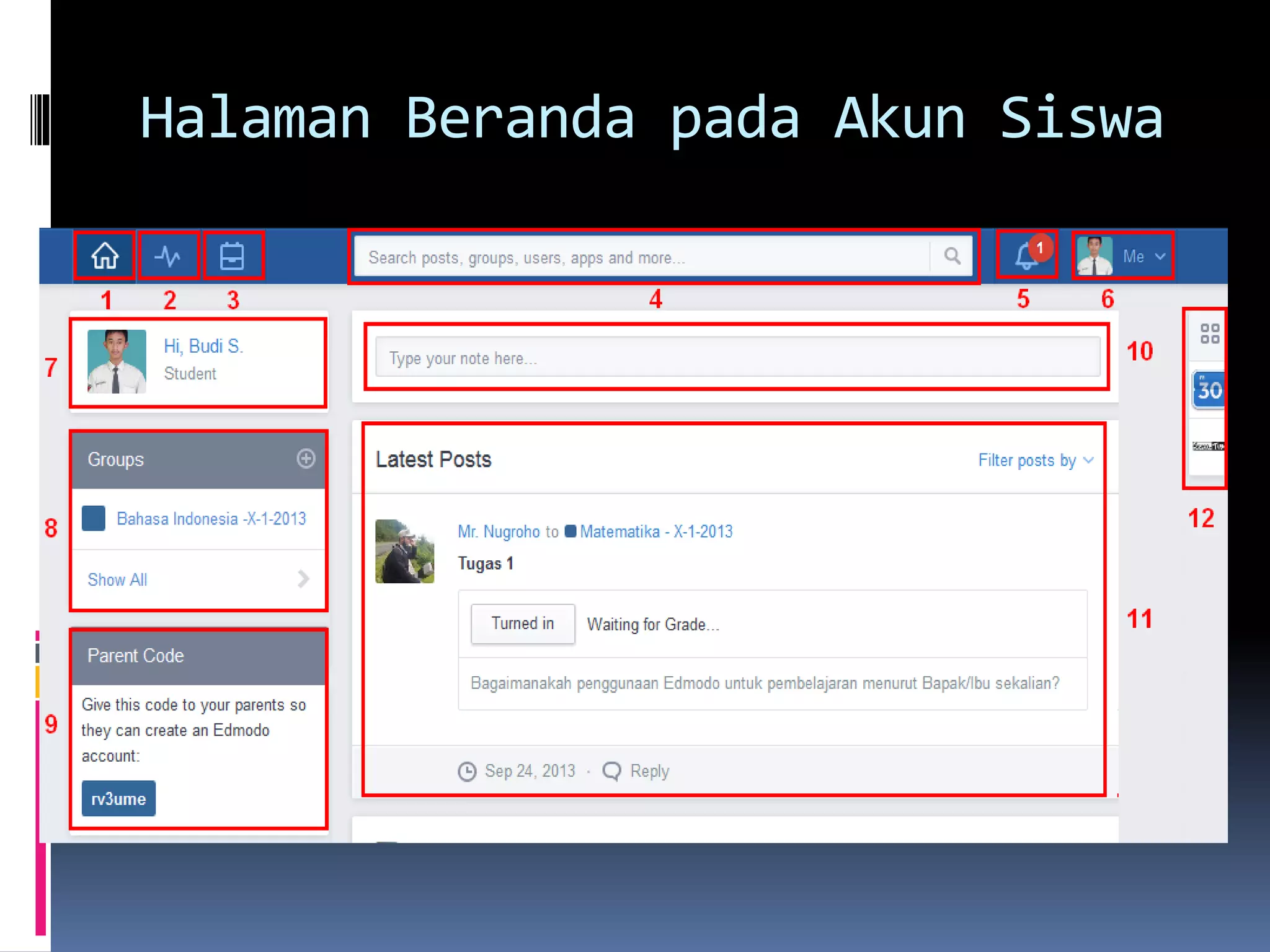 Halaman beranda pada akun siswa | PPTX