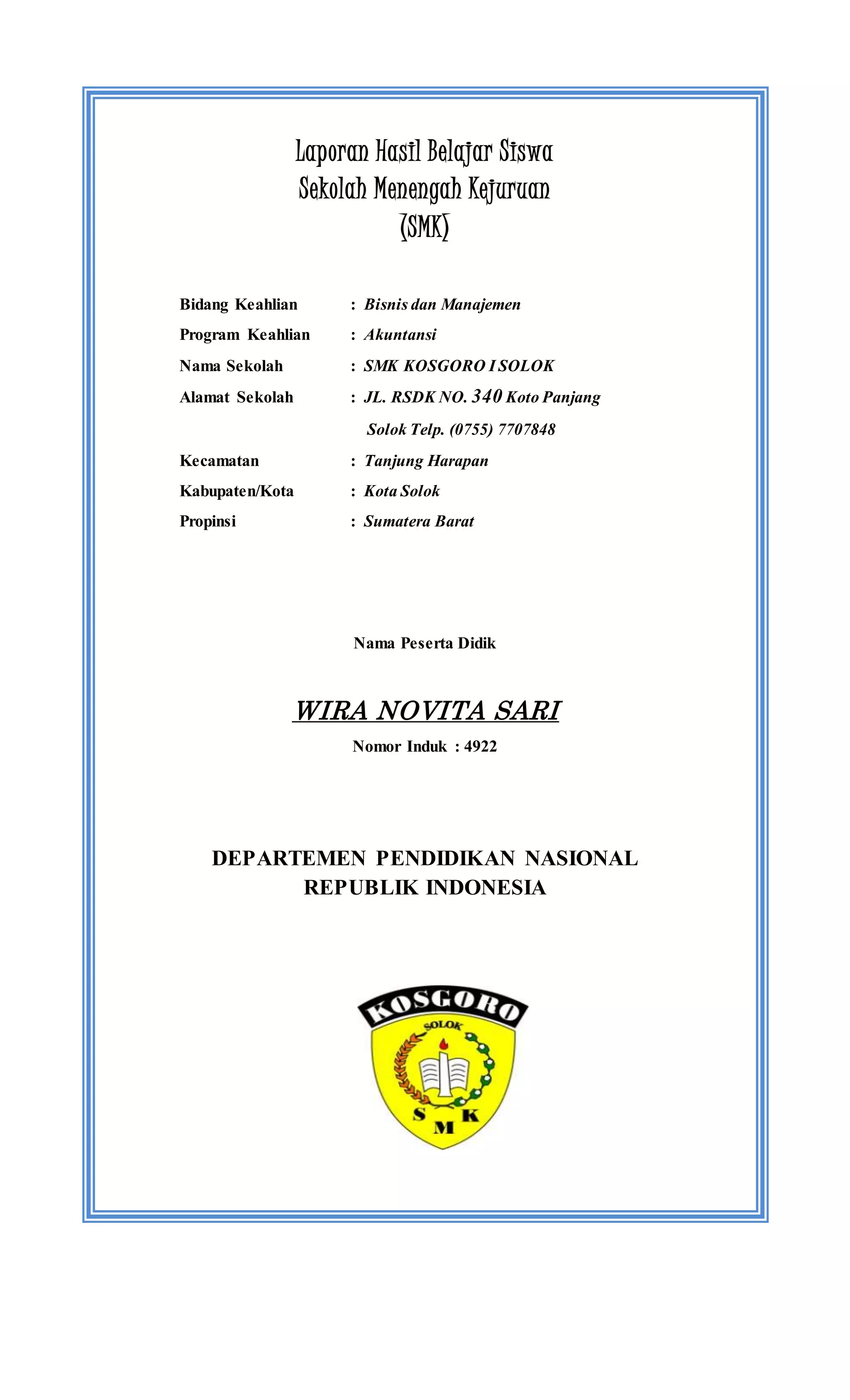 Halaman depan rapor | DOCX