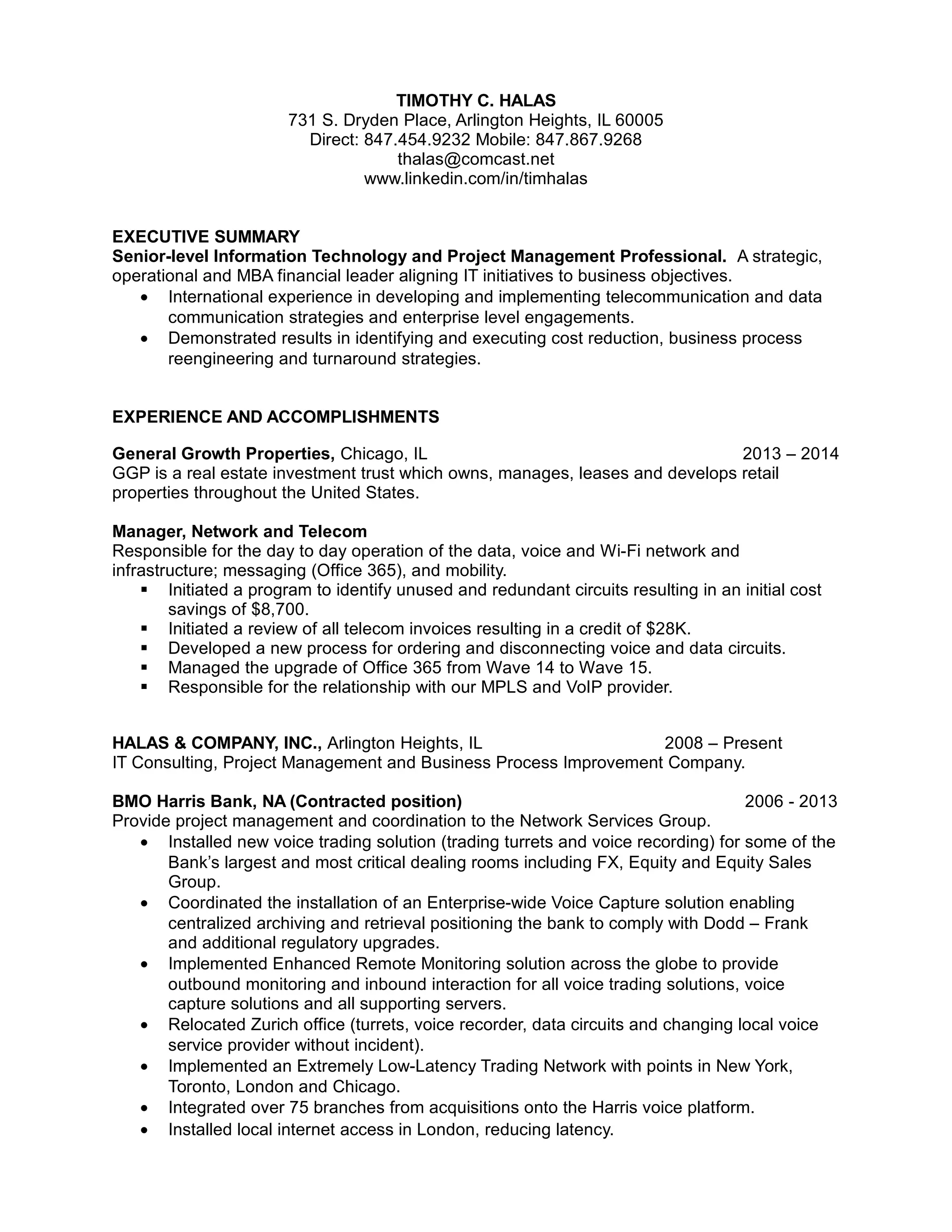 Tim Halas Resume | DOC | Business Banking & Finance | Business