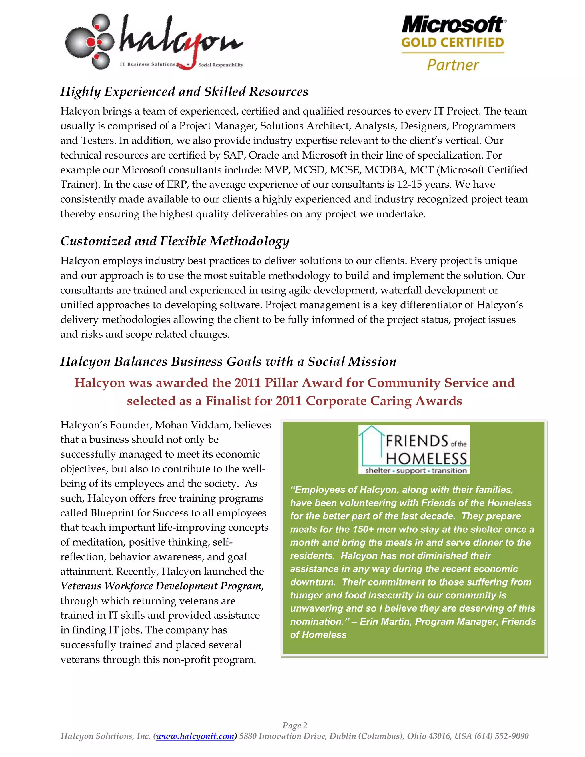 Halcyon Solutions "Statement of Qualifications" | PDF