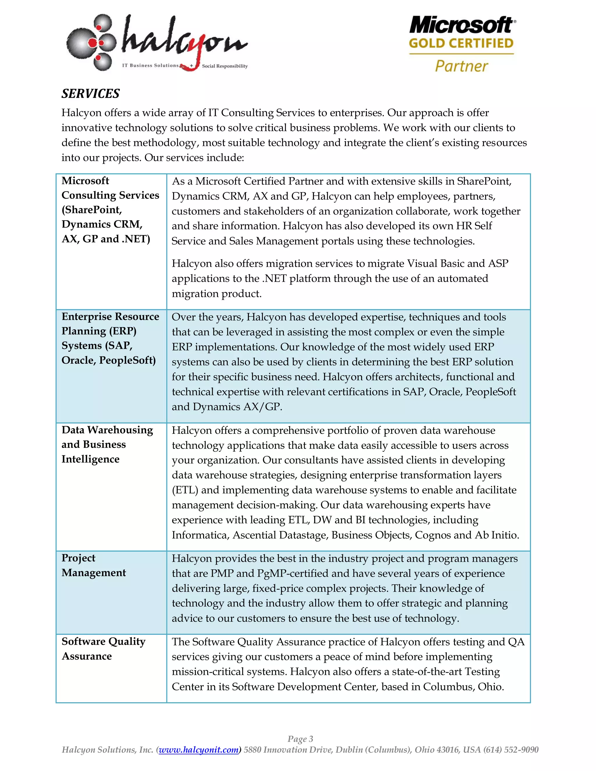 Halcyon Solutions "Statement of Qualifications" | PDF