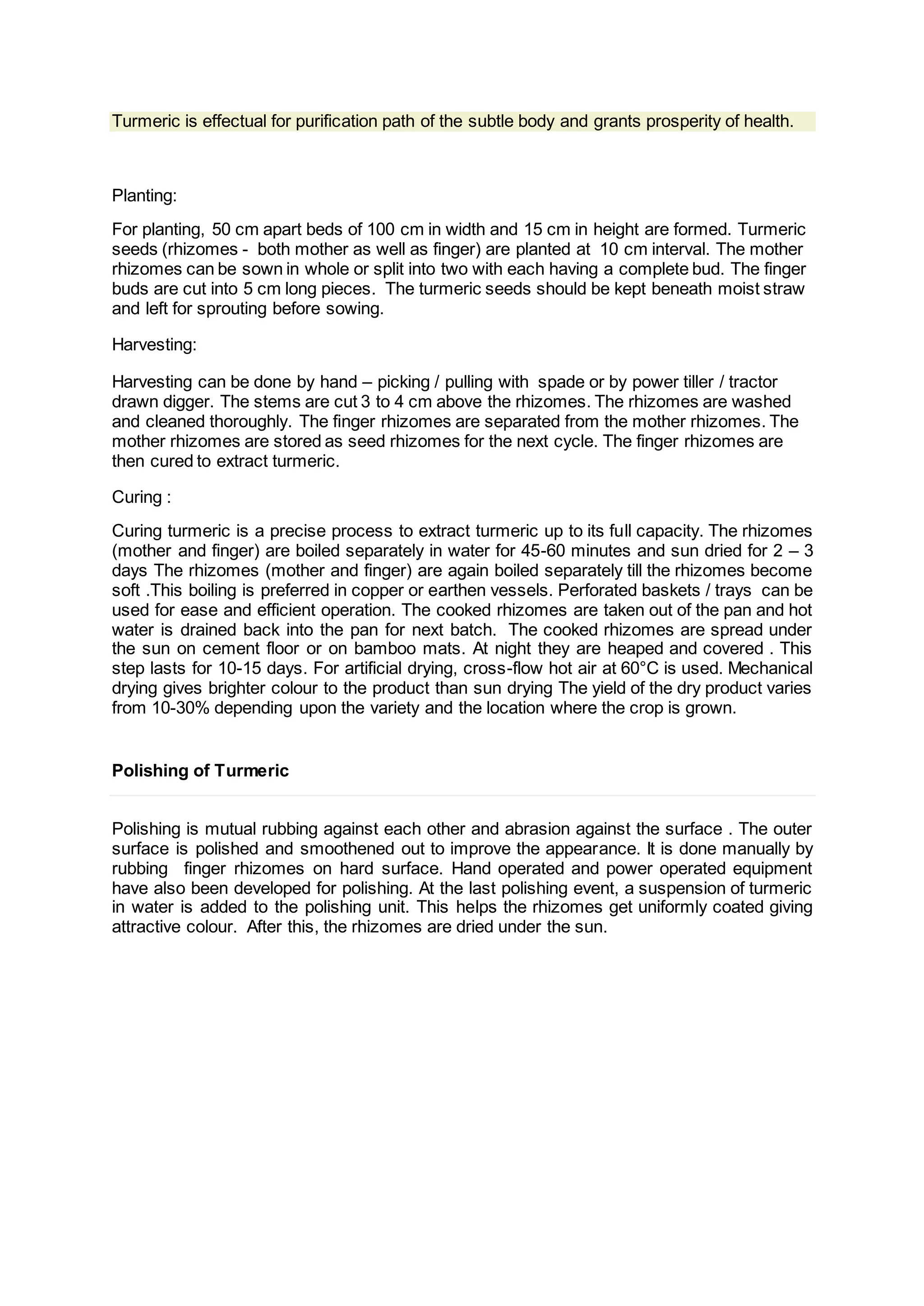 TURMERIC (Haldi) PROCESSING TECHNOLOGY AND VALUE ADDED PRODUCTS | DOCX