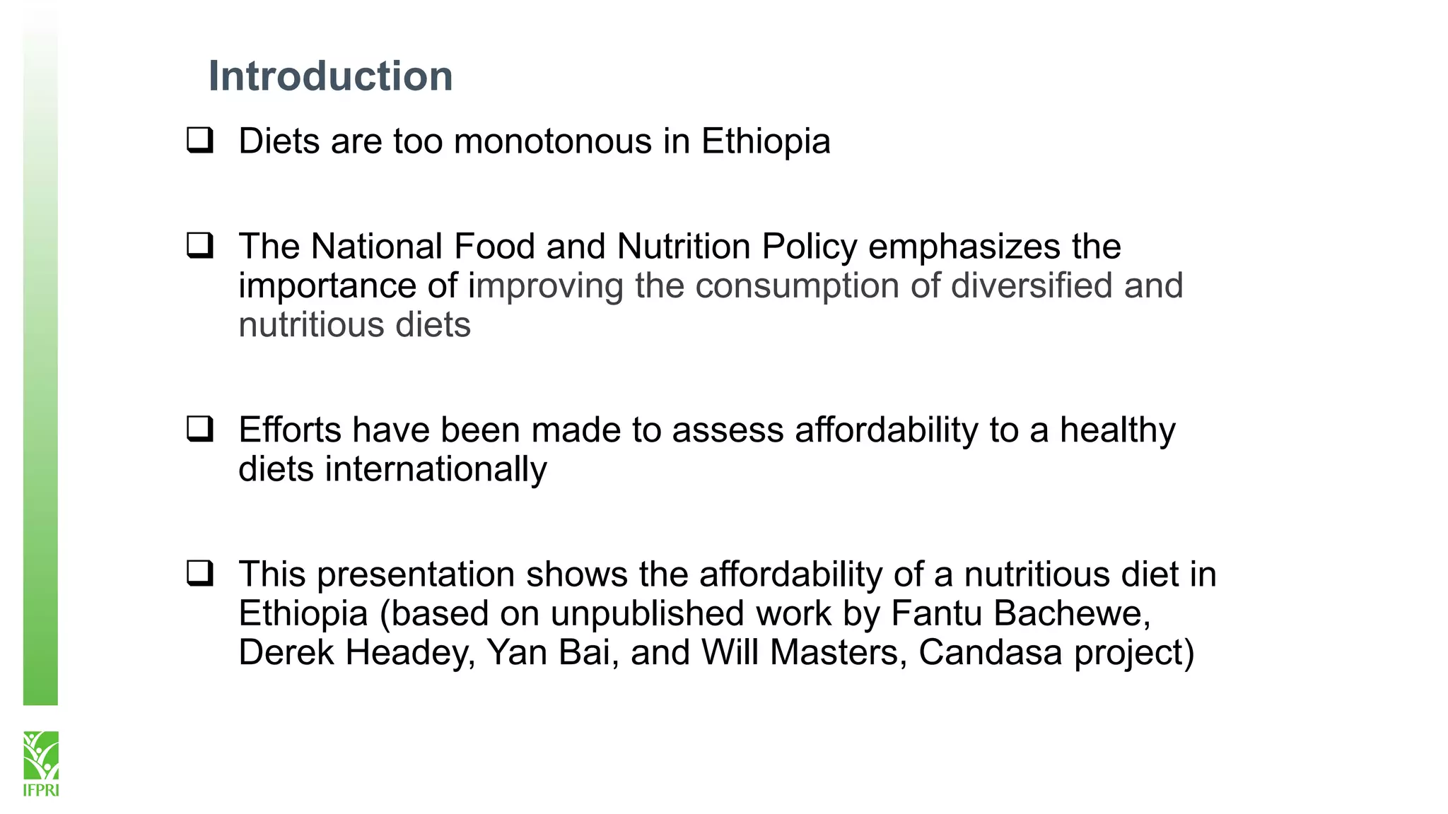 AFFORDABILITY OF Nutritious foods IN ETHIOPIA | PPTX
