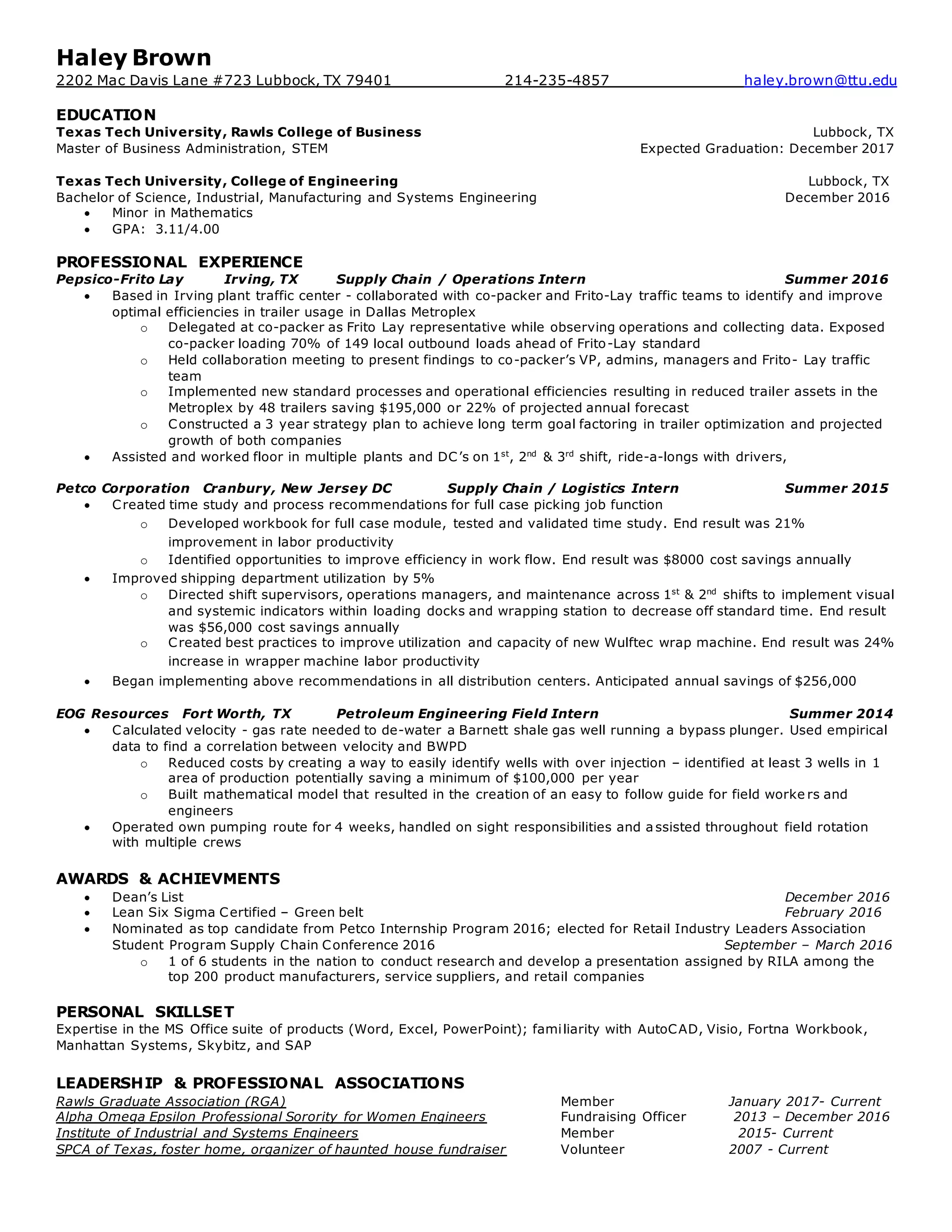 Haley brown resume 2017 | DOCX