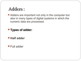half adder and full adder for logic gate | PDF