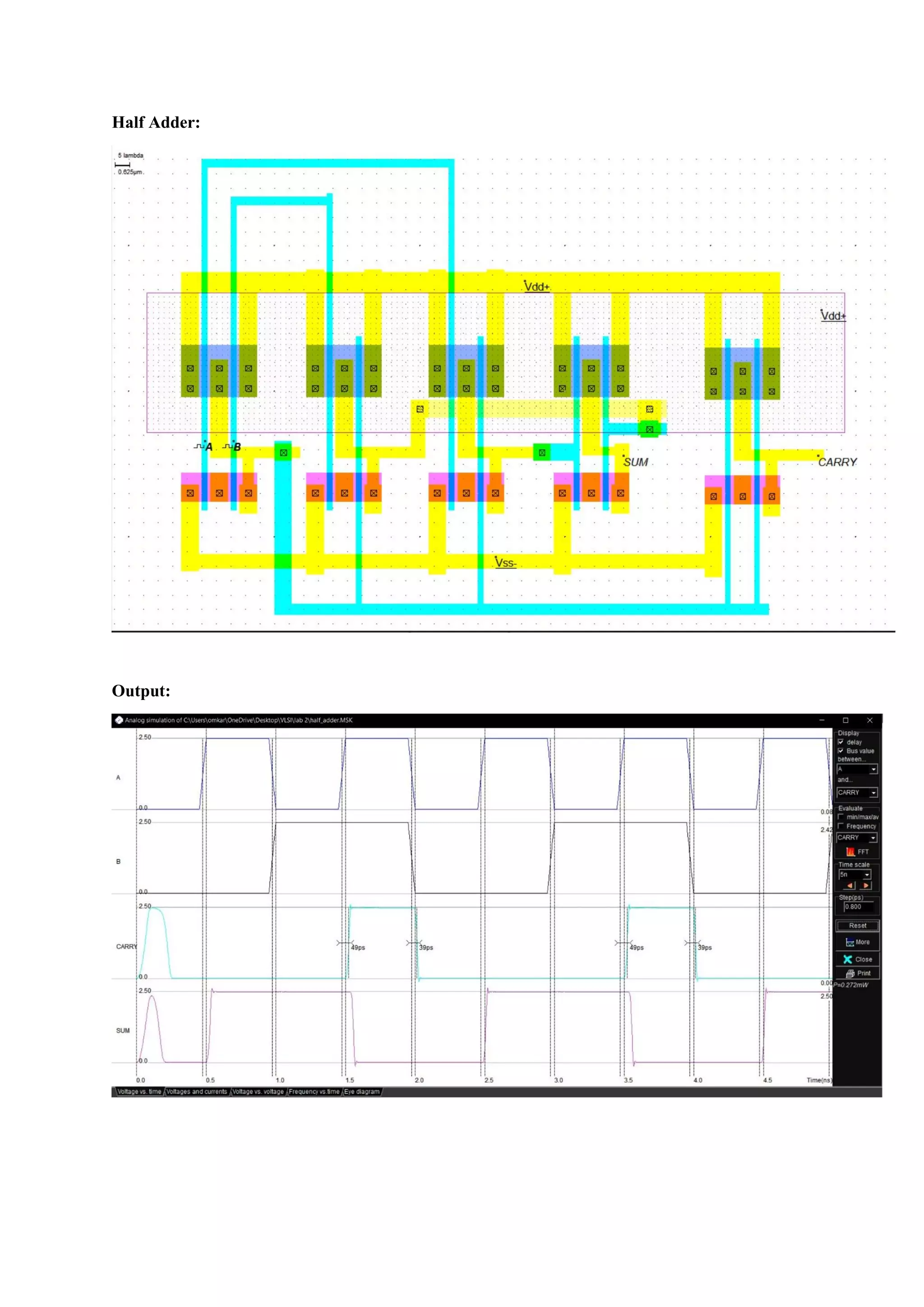 Half adder lab in Microwind | PDF