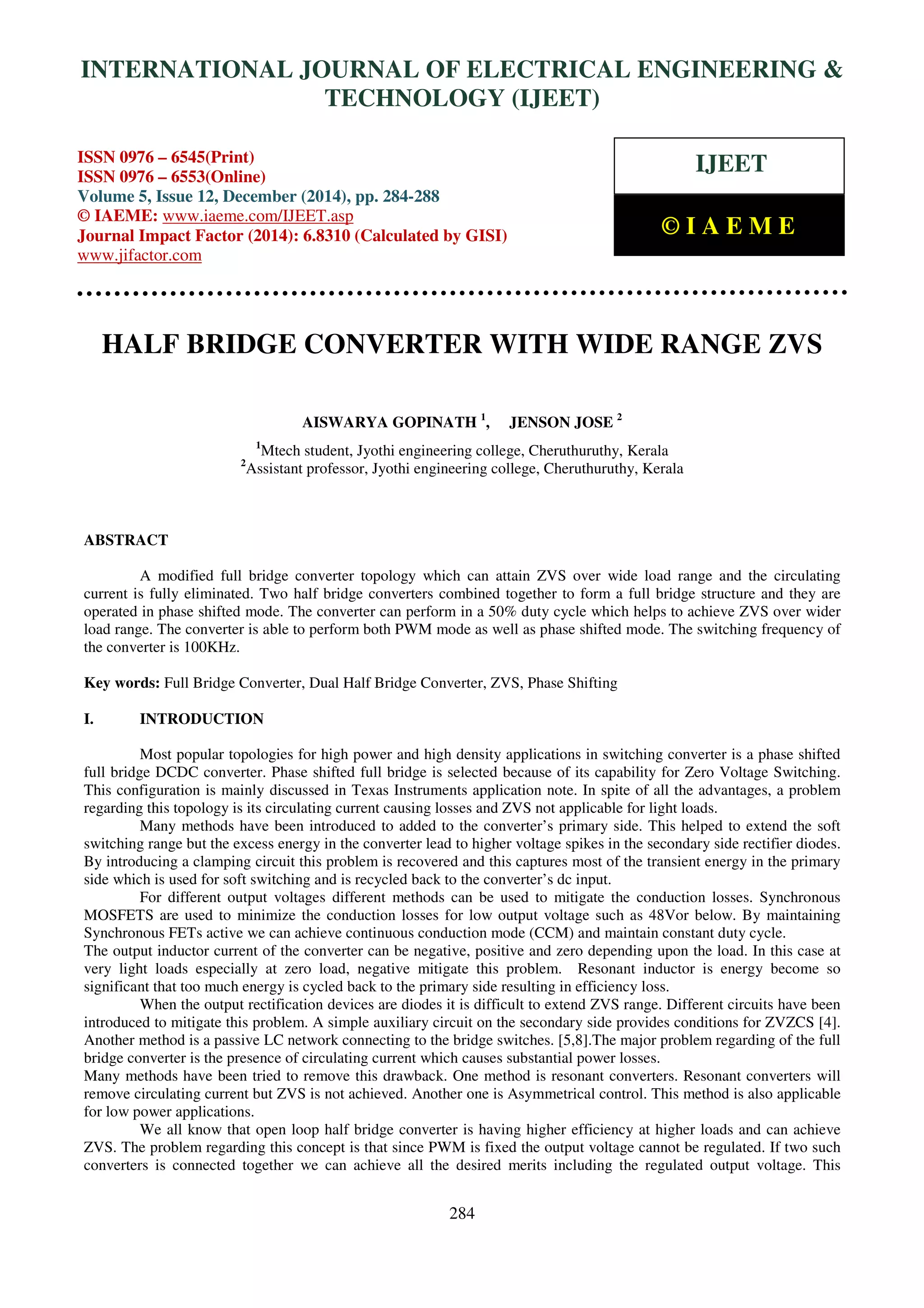 Half bridge converter with wide range zvs | PDF