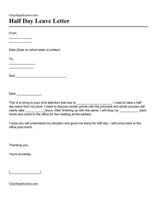 Half Day Leave Letter Sample for School Meeting | PDF