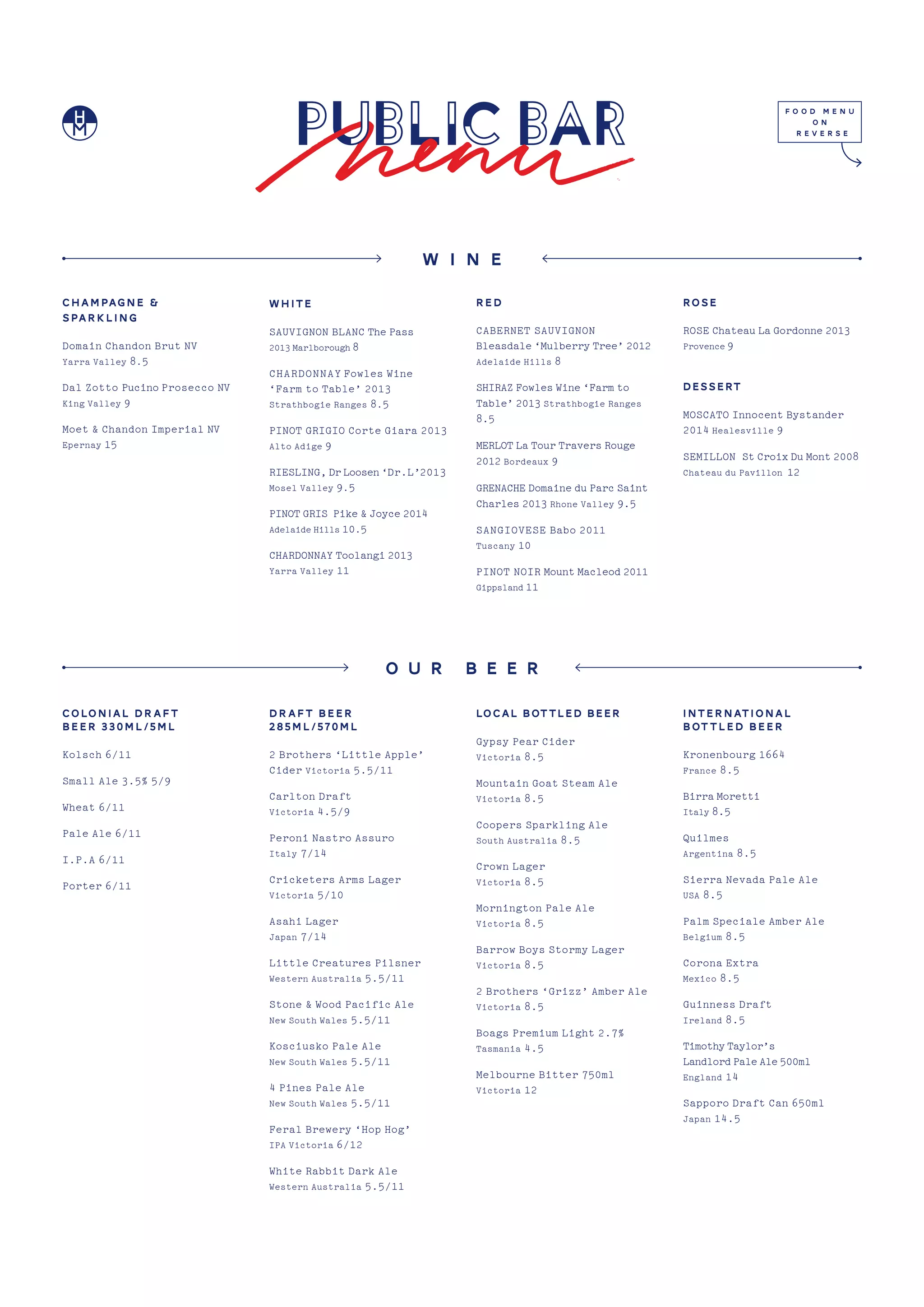 Half Moon Public Main Bar Menu | PDF