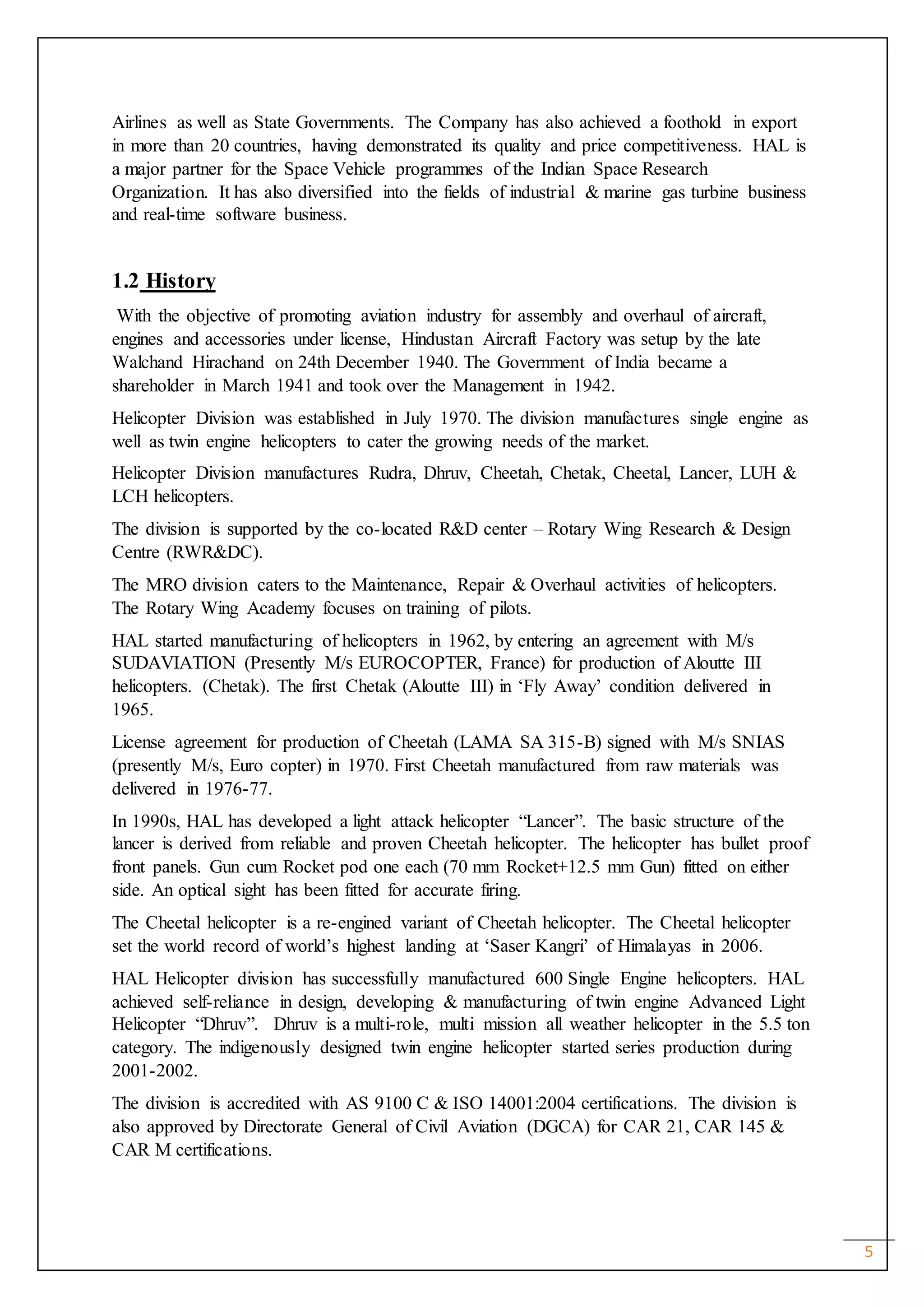 Hal helicopter division report | DOCX