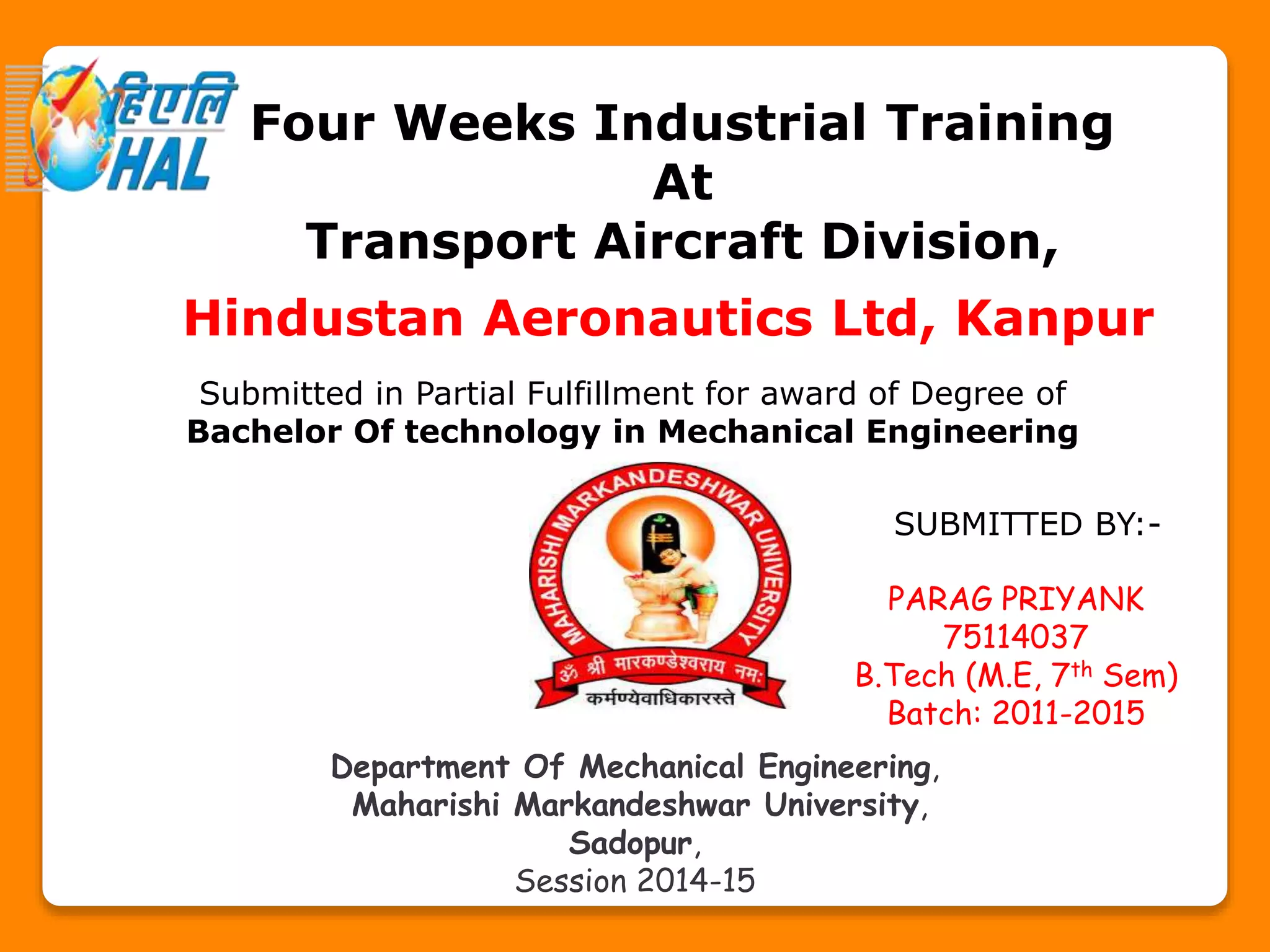 TRAINING REPORT ON HAL IJT & DORNIER | PPTX