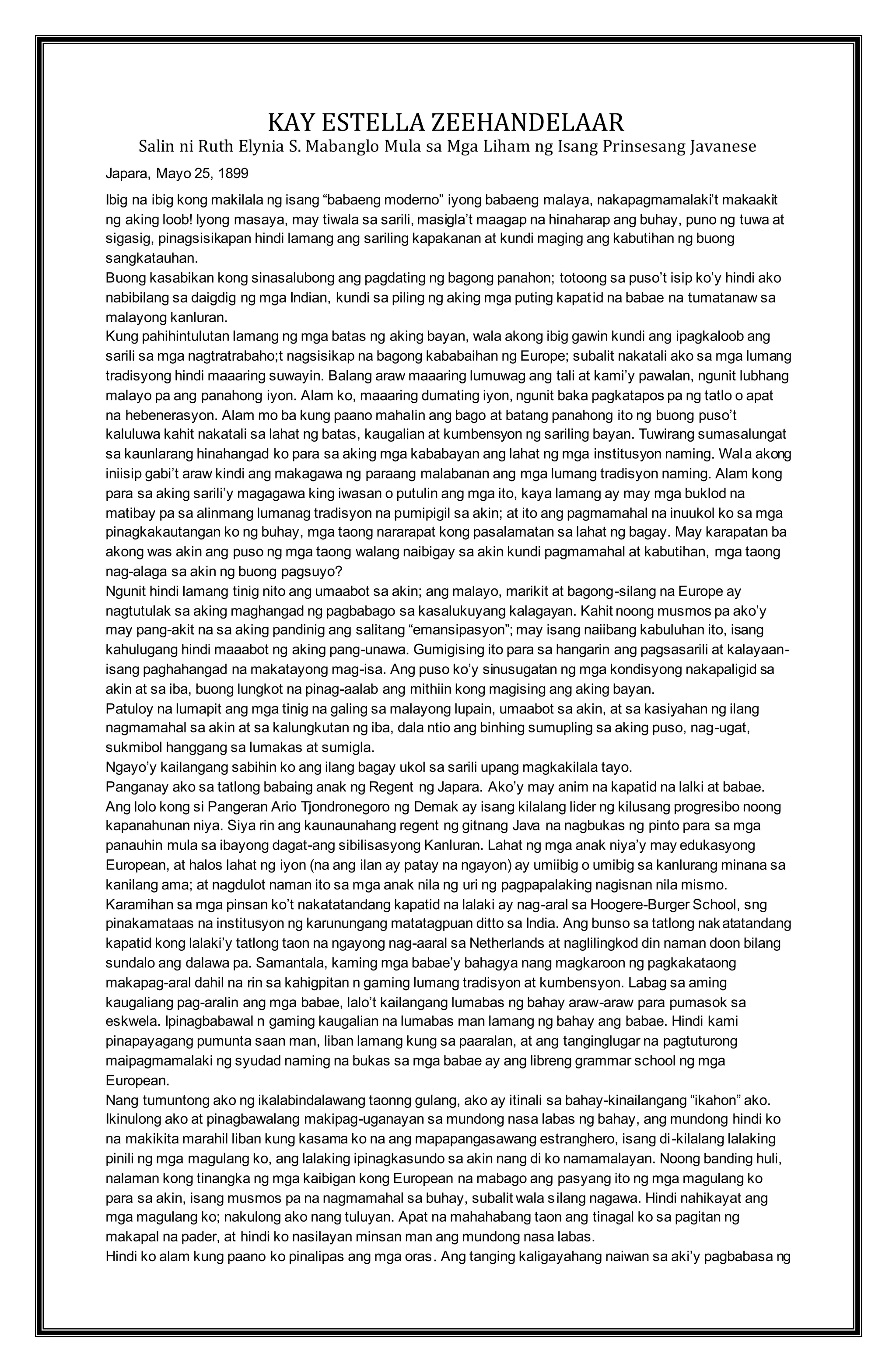 HALIMBAWA NG MAIKLING KWENTO | DOCX