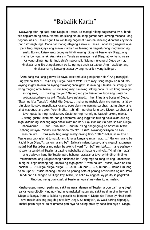 HALIMBAWA NG MAIKLING KWENTO | DOCX