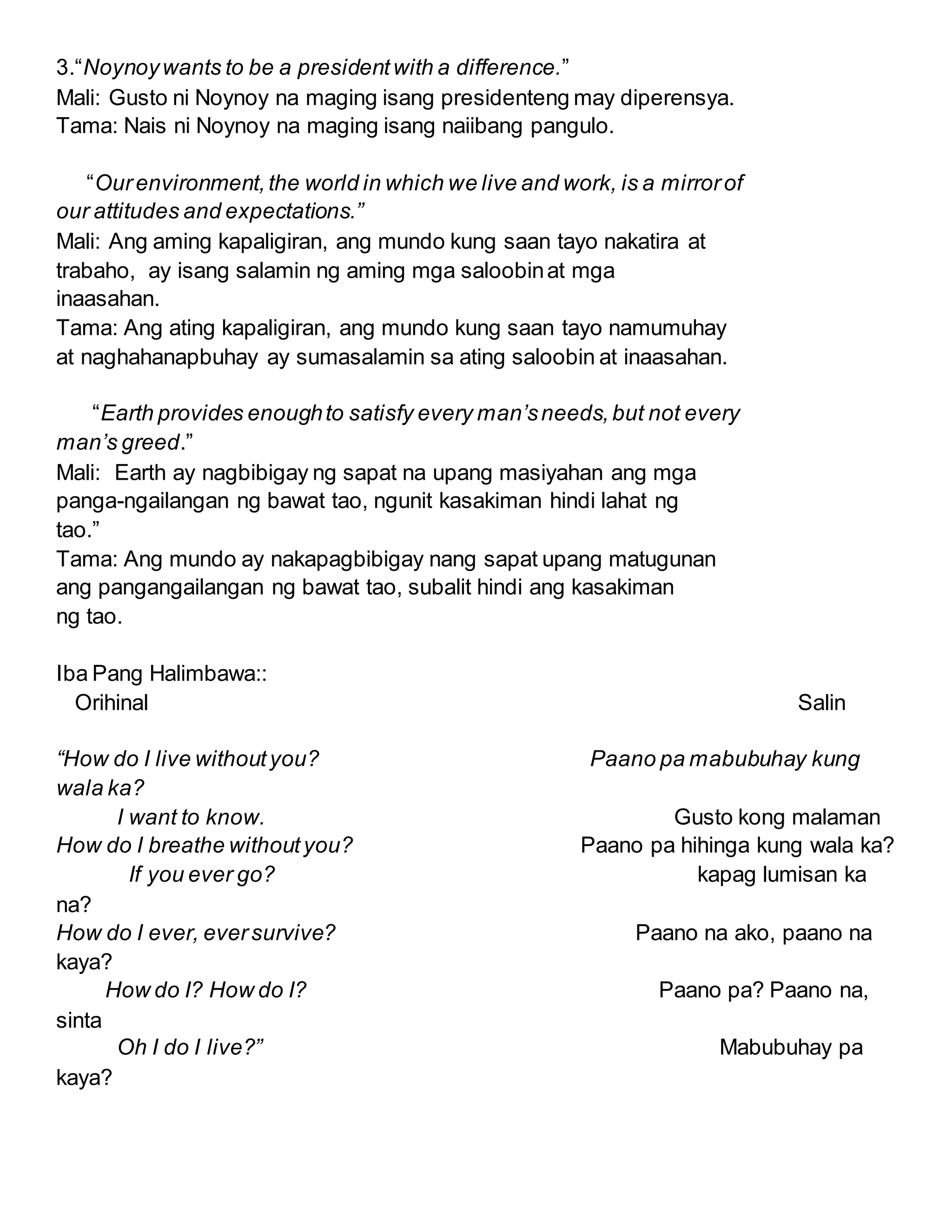 Halimbawa ng pagsasaling wika | DOCX